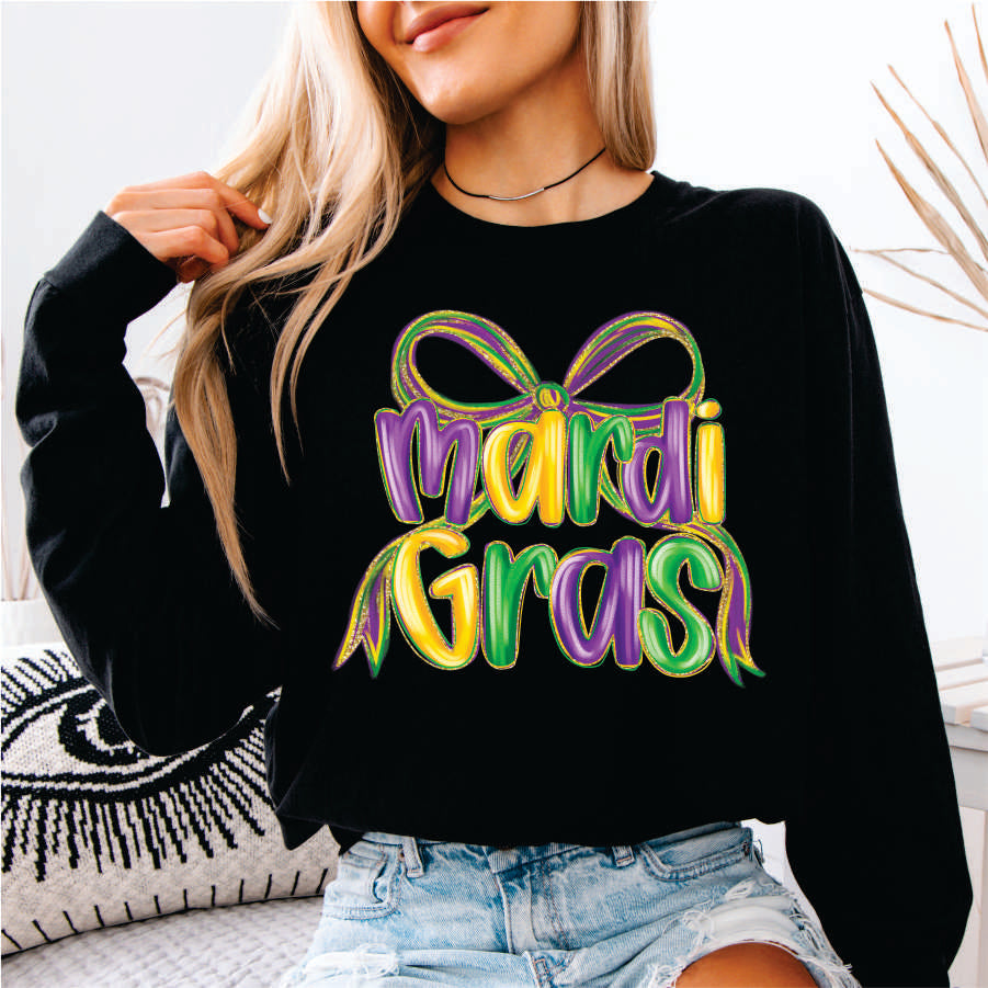 Brushstroke Mardi Gras Bow – Sweet Tee Transfers