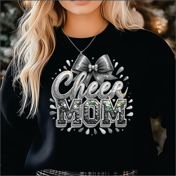 Cheer Mom Sequin Bow Silver DTF Transfer – Sweet Tee Transfers