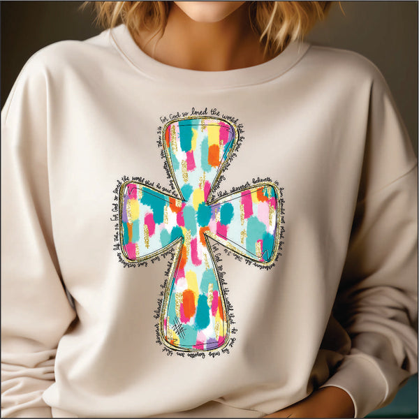 Colorful Cross with Words DTF Transfer – Sweet Tee Transfers