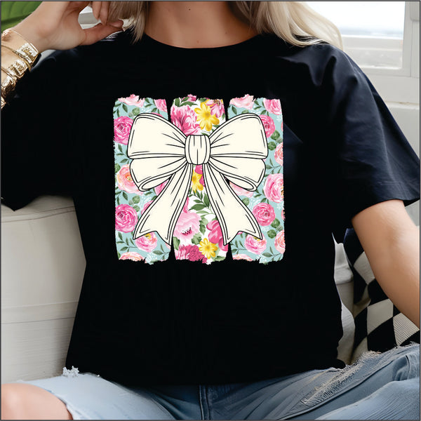 Floral w Bow DTF Transfer – Sweet Tee Transfers