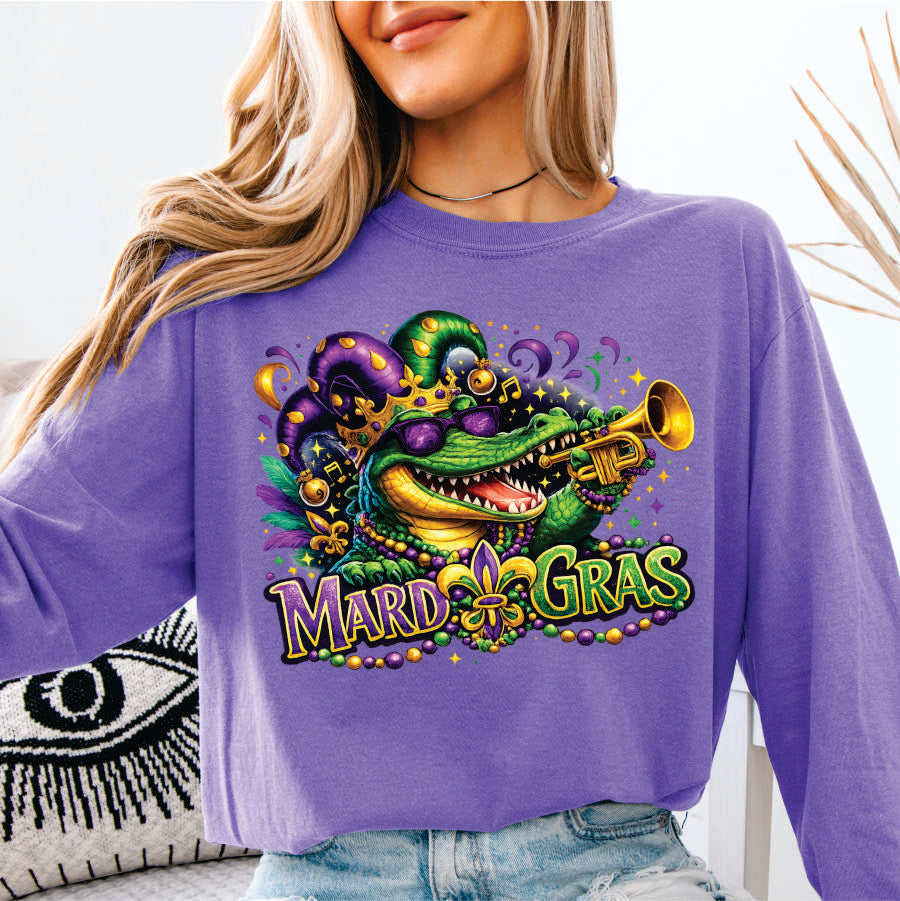 Mardi Gras Gator Playing Trumpet – Sweet Tee Transfers