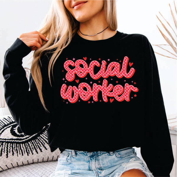 Social Worker Pink & Red Check – Sweet Tee Transfers