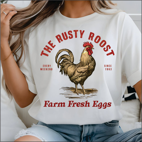 The Rusty Roost Farm Fresh Eggs DTF Transfer – Sweet Tee Transfers