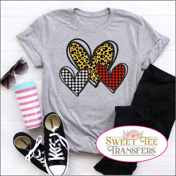 Leopard and Buffalo Check Heart Trio DTF Transfer – Sweet Tee Transfers